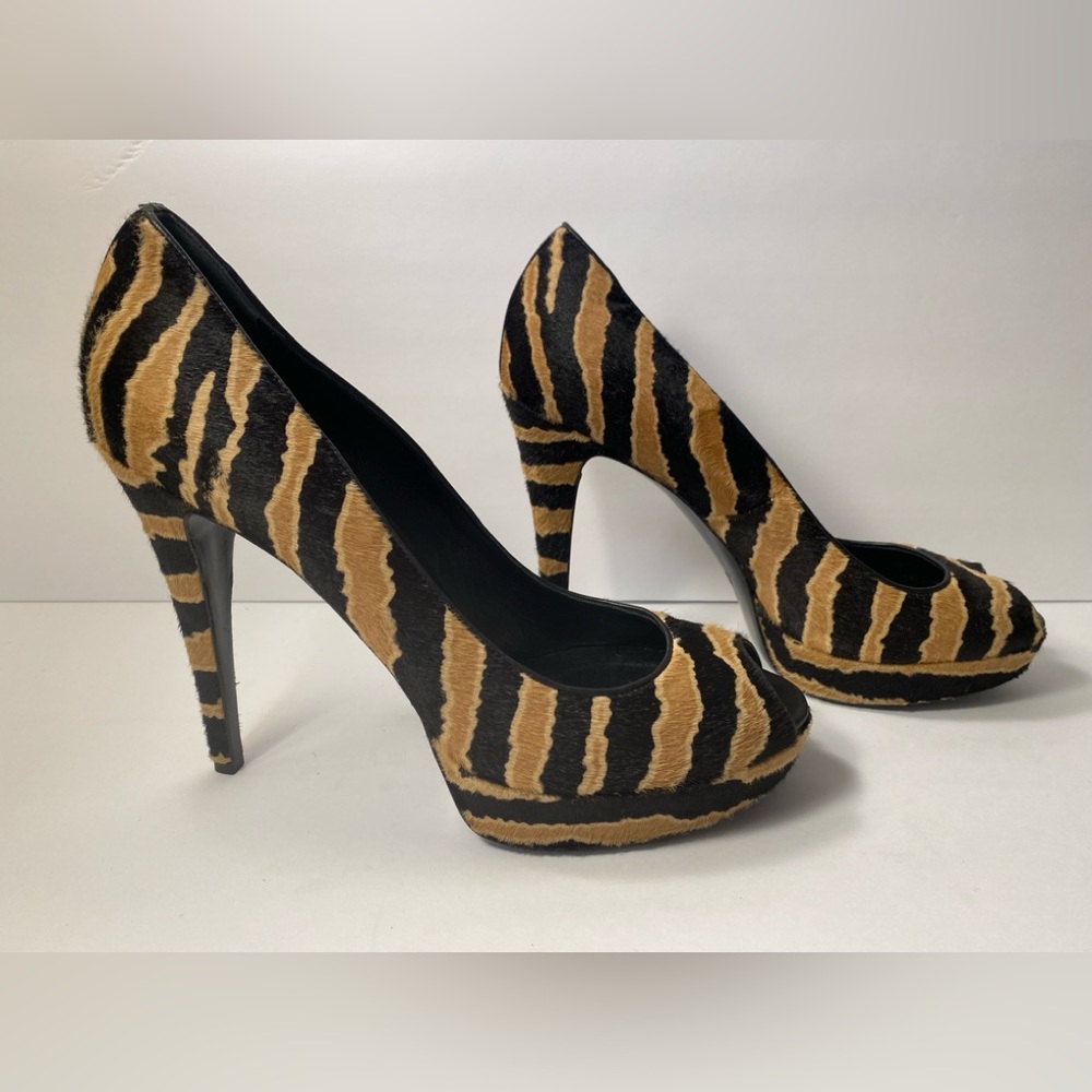 Gucci Pumps Heels Ponyhair Zebra Print Black Tan 41 - Gem